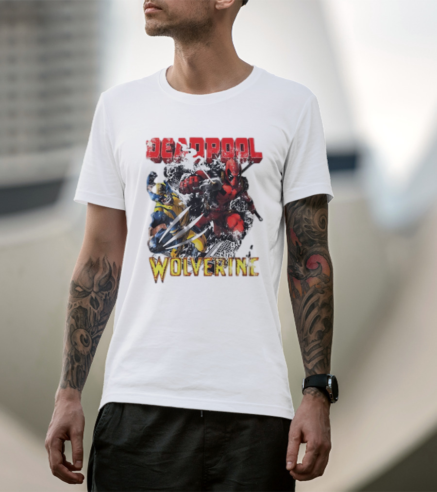 Deadpool Wolverine Cartoon Battle Clash T-Shirt