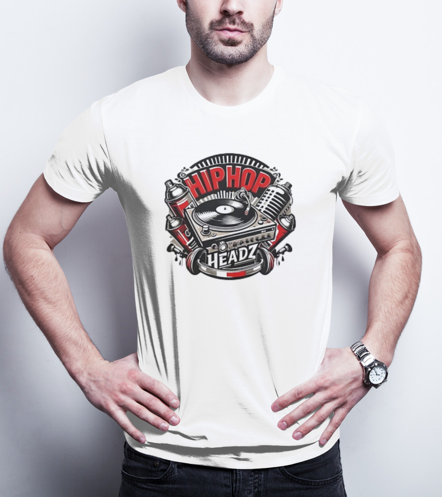 HIP HOP HEADZ VINYL RECORD PLAYER TURNTABLE SPRAY CANS MICROPHONE T-Shirt