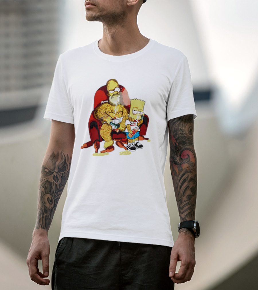 Homer Simpson Bart Simpson Gangster Smoking Money Sitting Chair T-Shirt