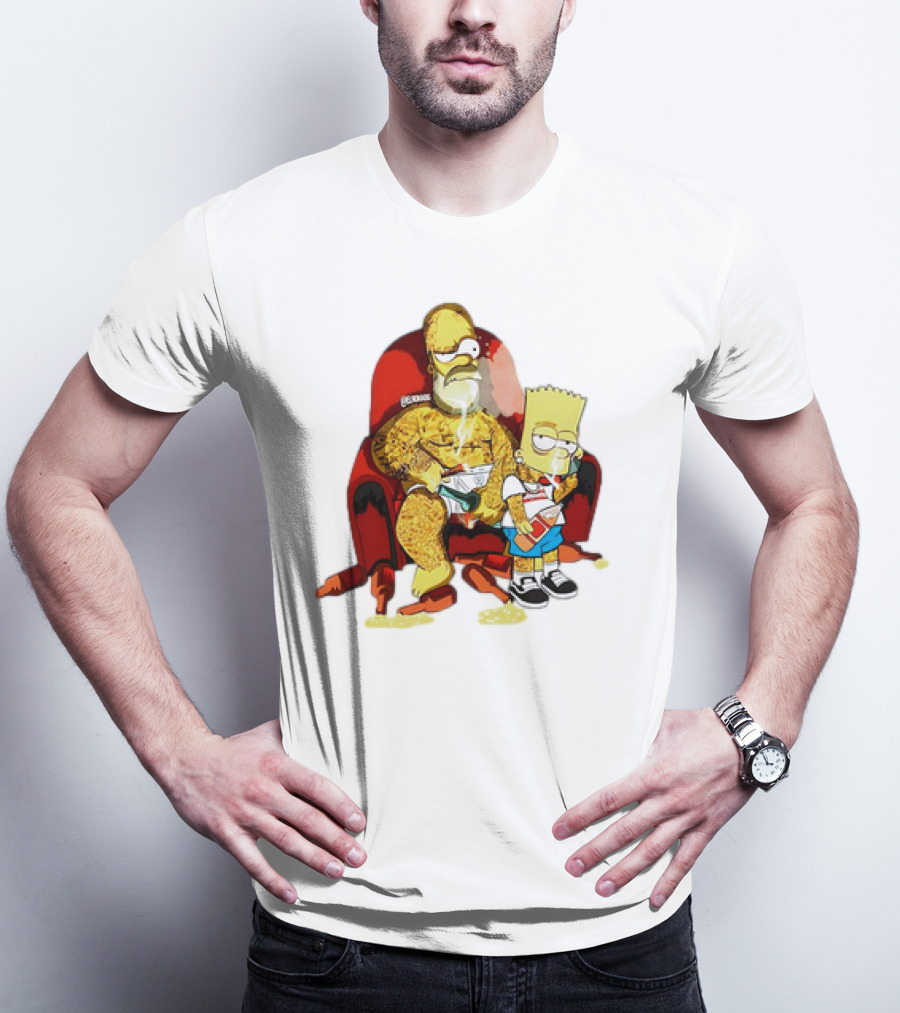 Homer Simpson Bart Simpson Gangster Smoking Money Sitting Chair T-Shirt