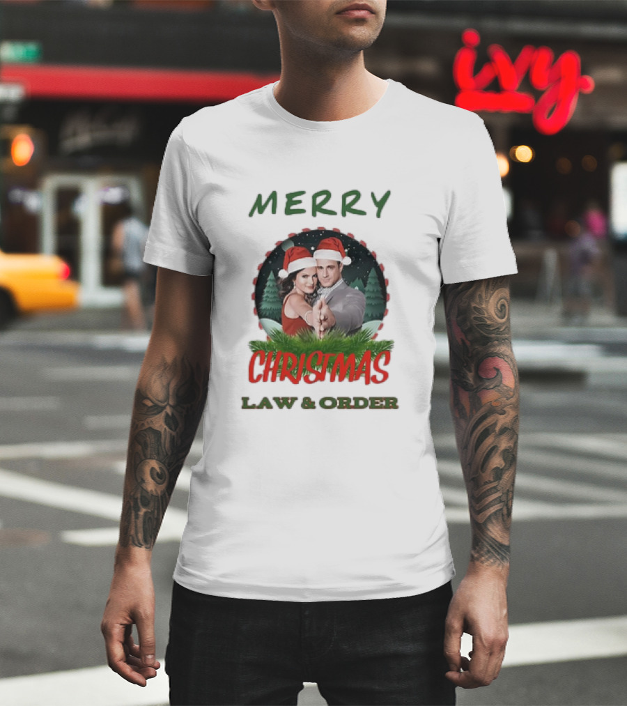 Merry Christmas Law And Order Santa Hats Holiday T-Shirt