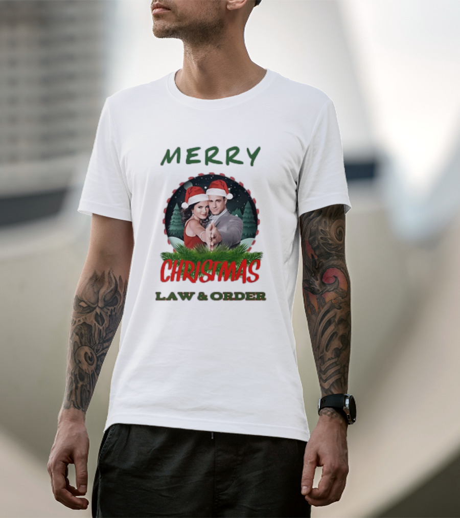 Merry Christmas Law And Order Santa Hats Holiday T-Shirt