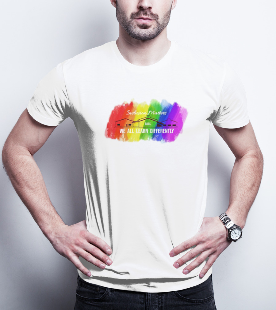 Inclusion Matters BBES We All Learn Differently Rainbow Brushstroke Background T-Shirt