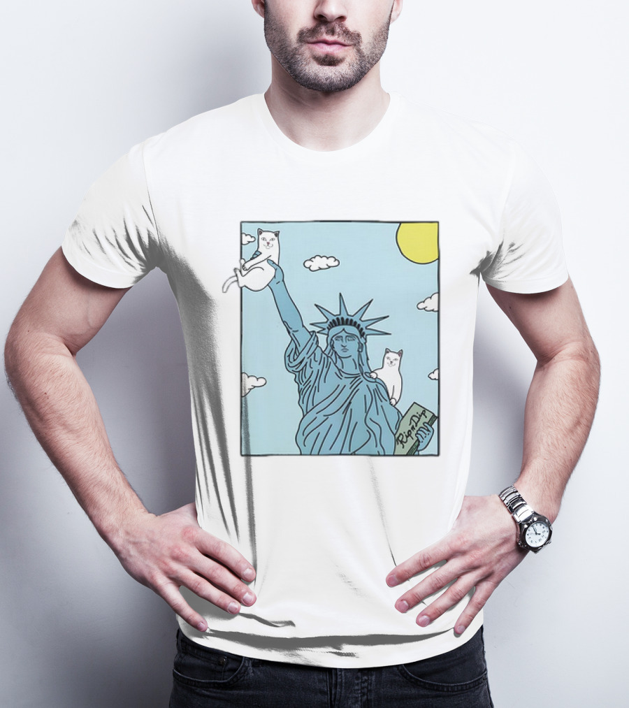 Statue Of Liberty With Cats And Rip N Dip Clouds T-Shirt