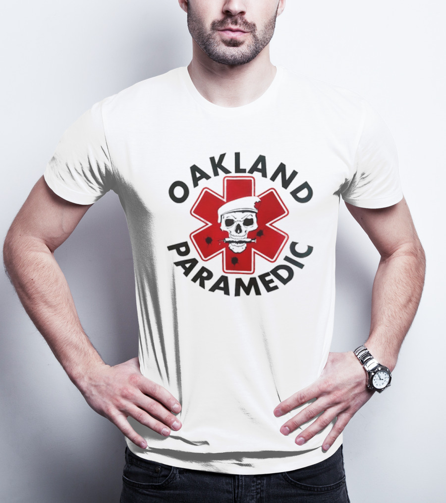 Oakland Paramedic Skull With Santa Hat And Red Cross T-Shirt