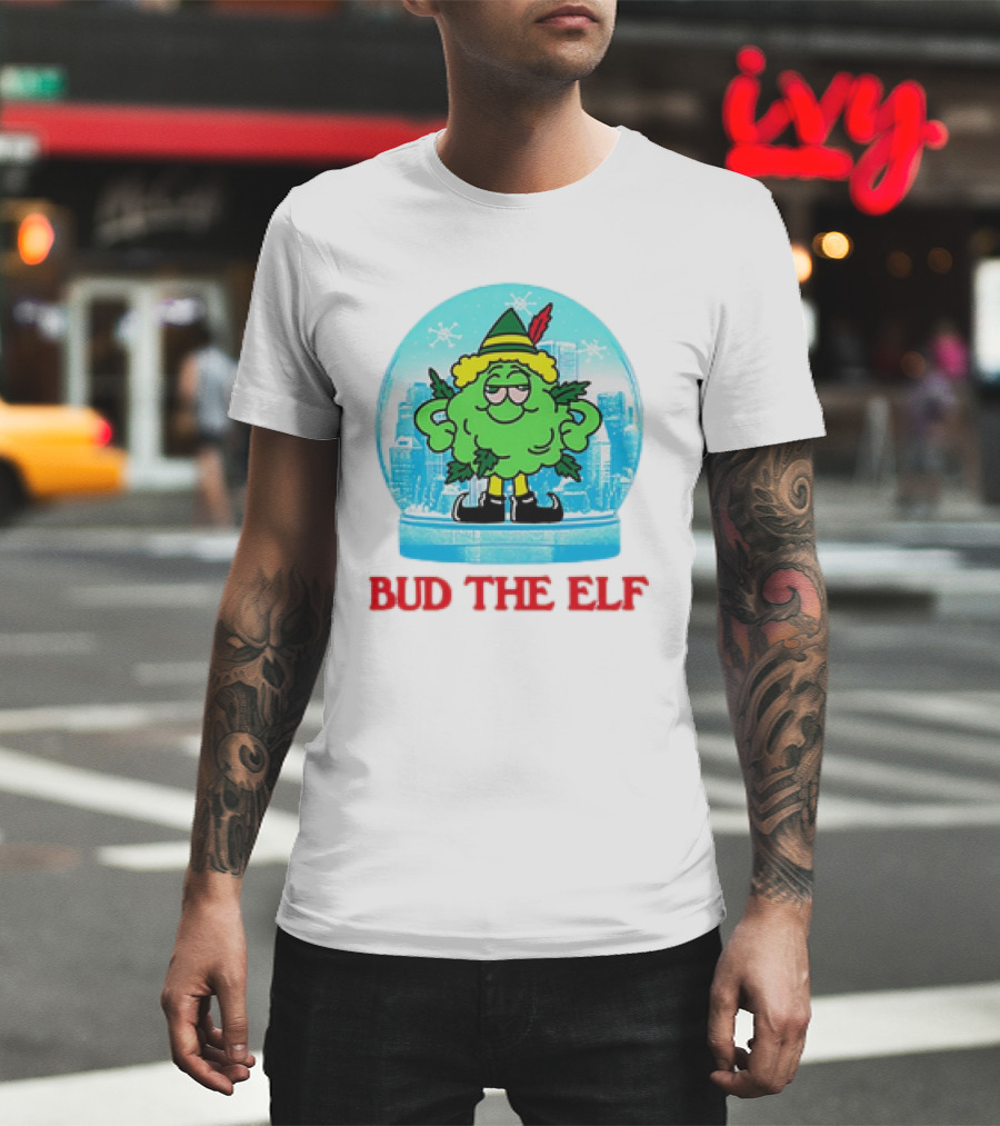Bud The Elf Christmas Snow Globe Scene T-Shirt