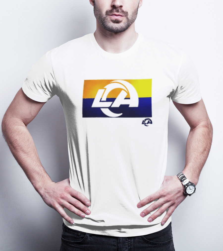 Los Angeles Rams LA Tri-Blend Heather Gray Square Off Yellow Blue T-Shirt