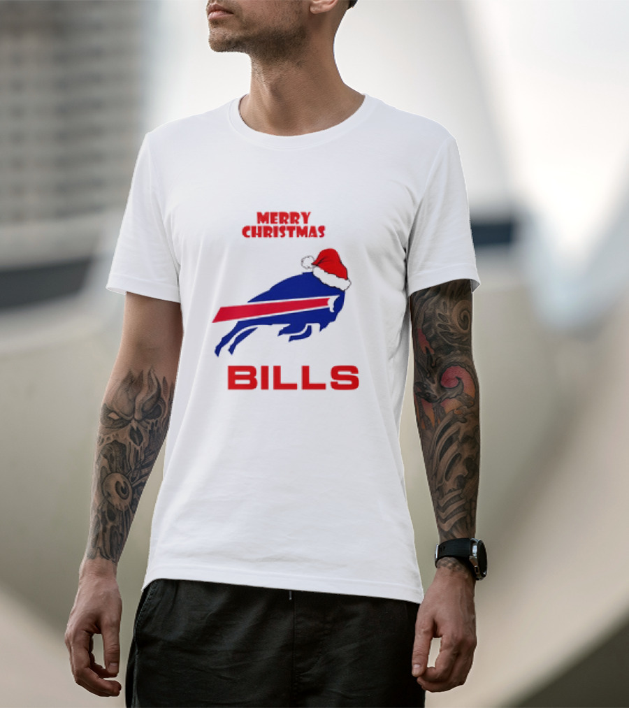 Merry Christmas Bills Santa Hat Logo Football Fan Gear T-Shirt