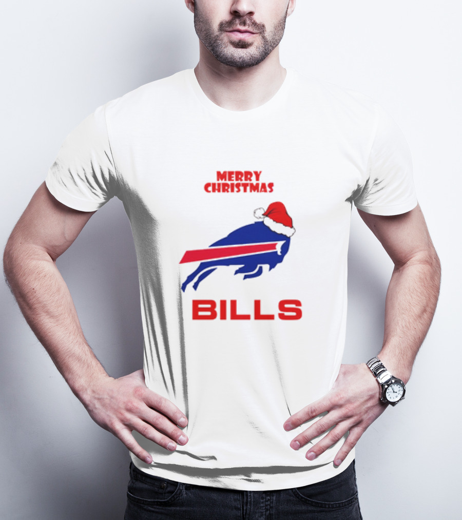 Merry Christmas Bills Santa Hat Logo Football Fan Gear T-Shirt