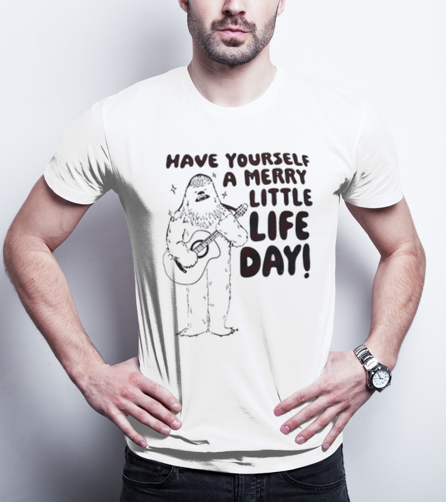 Bigfoot Have Yourself A Merry Little Life Day Playing Guitar T-Shirt