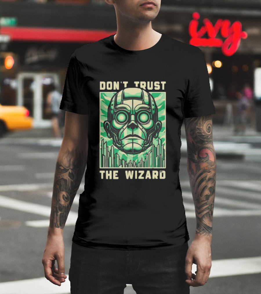 Don't Trust The Wizard Futuristic Metallic Face With Green Shards T-Shirt