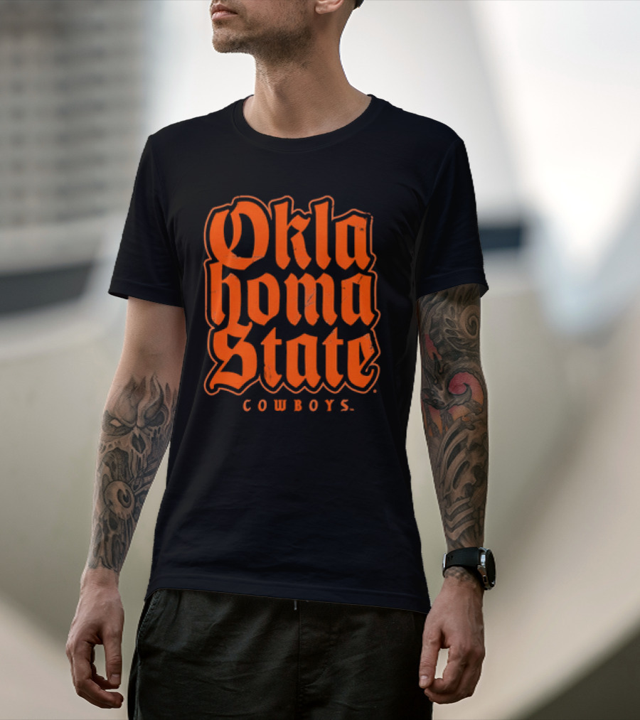 Oklahoma State Cowboys Retro Gothic Orange Text T-Shirt