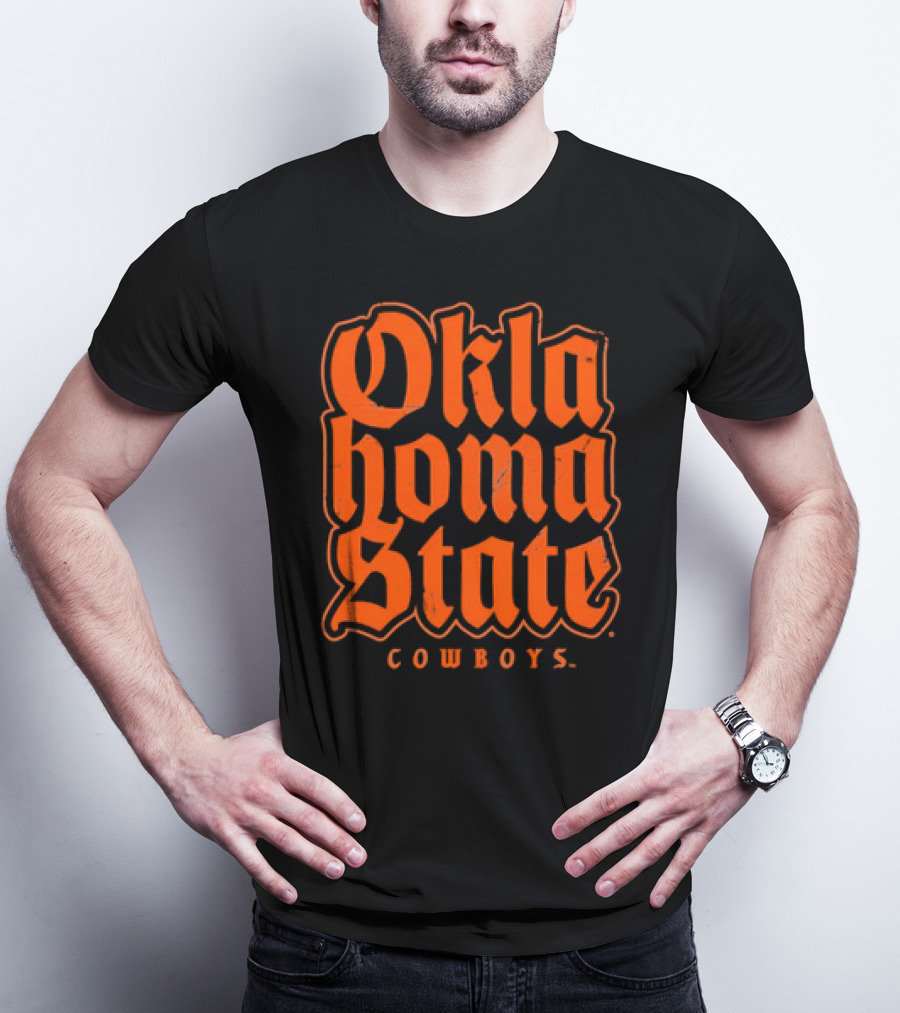 Oklahoma State Cowboys Retro Gothic Orange Text T-Shirt