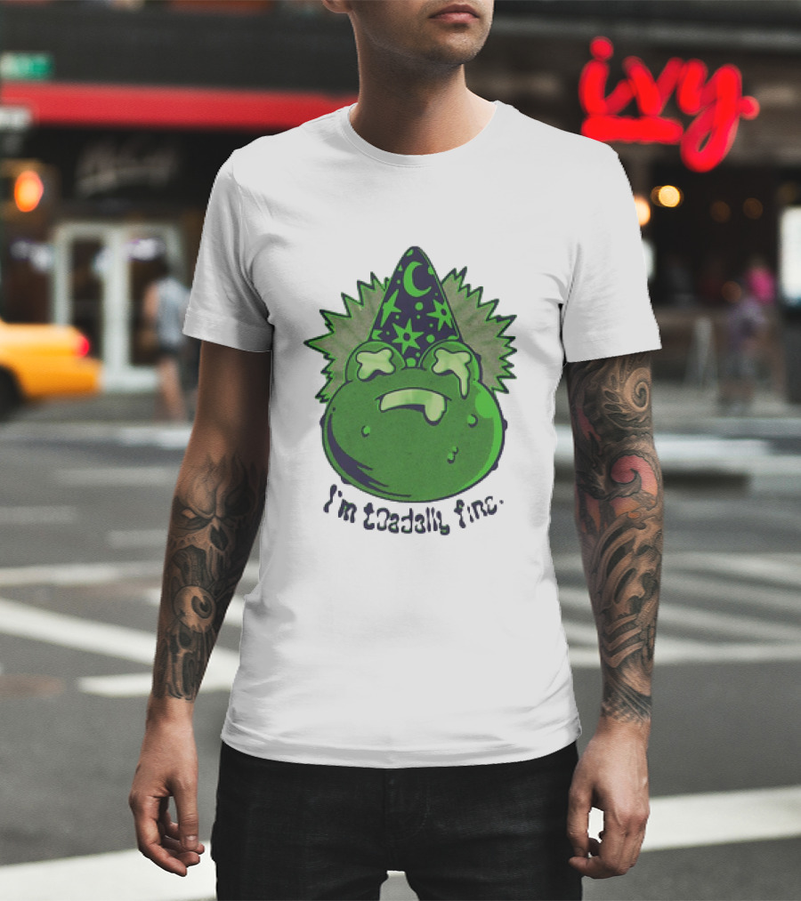 I'm Toadally Fine Vintage Green Toad Witch Hat Stars And Moon T-Shirt
