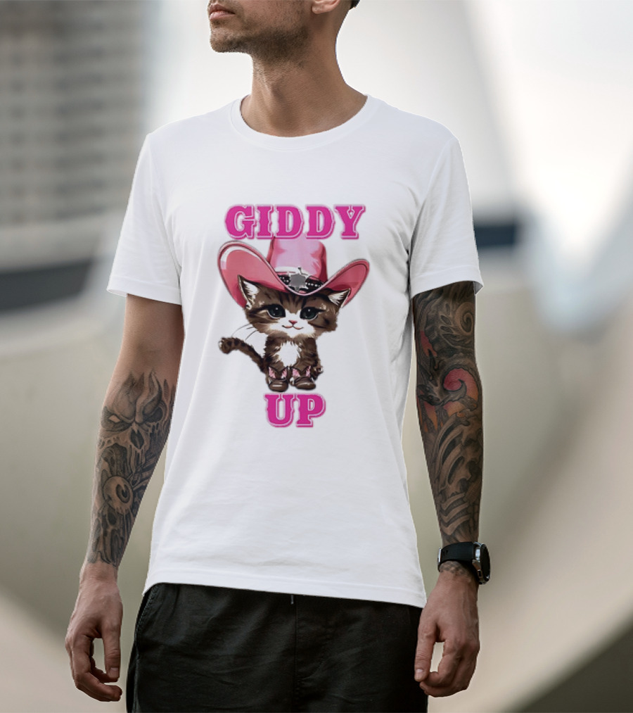 Giddy Up Cowboy Cat Pink Hat Kitten T-Shirt