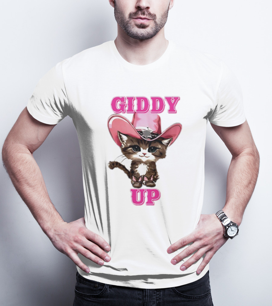 Giddy Up Cowboy Cat Pink Hat Kitten T-Shirt
