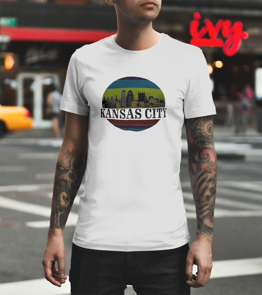 Kansas City Vintage Skyline Retro Stripes T-Shirt