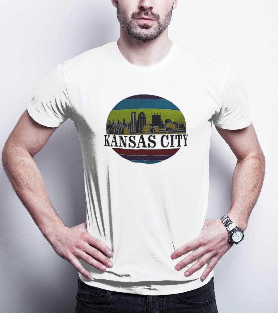 Kansas City Vintage Skyline Retro Stripes T-Shirt