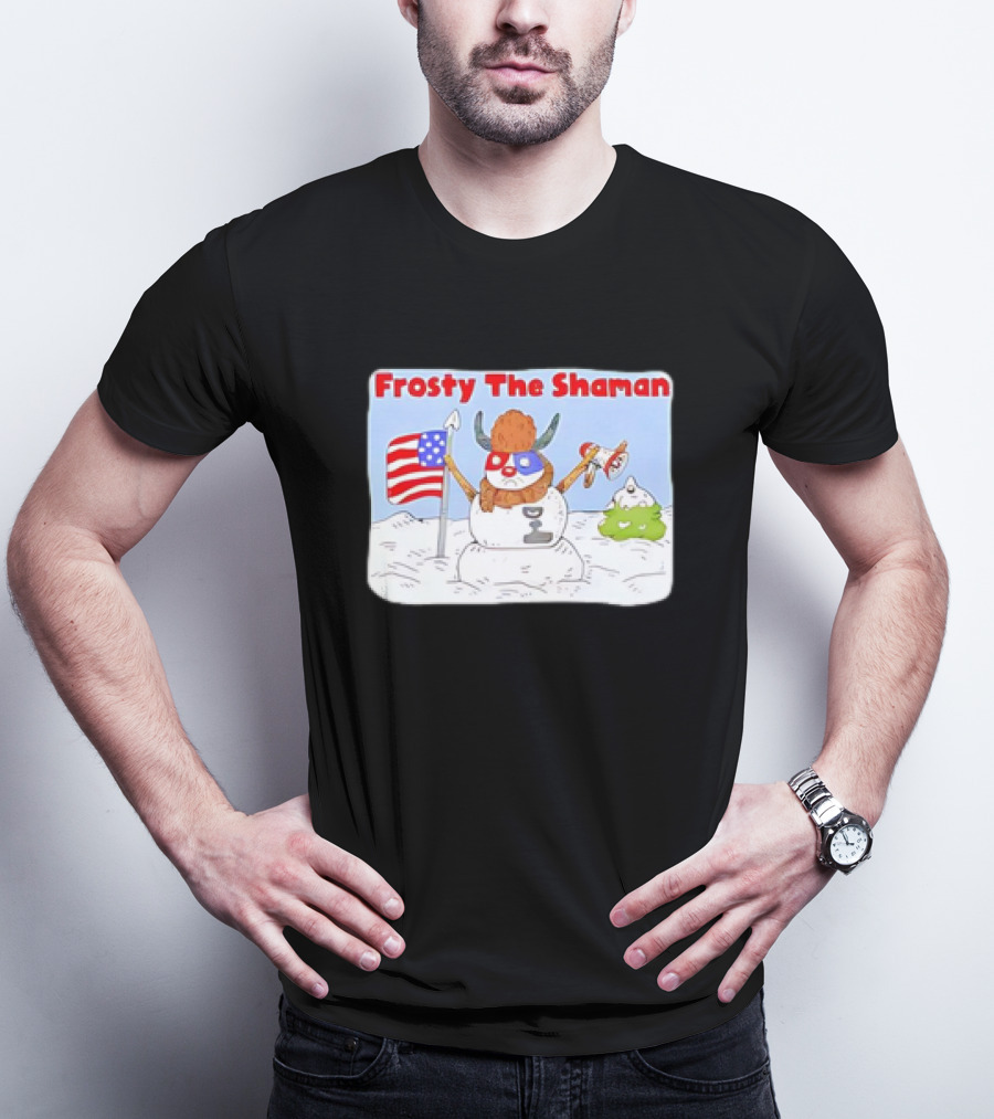 Frosty The Shaman USA Flag Viking Helmet Snowman T-Shirt