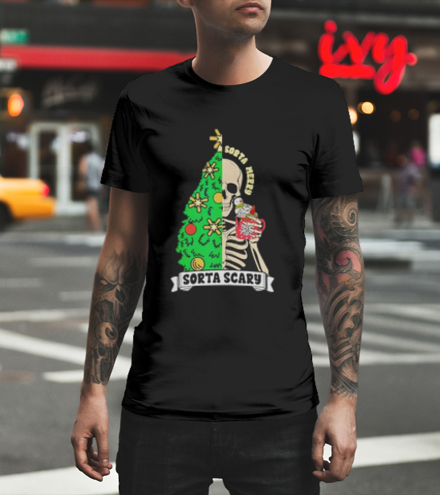 Sorta Merry Sorta Scary Christmas Skeleton Xmas Tree T-Shirt