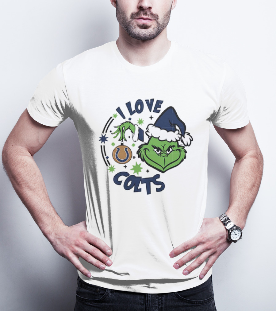 Indianapolis Colts I Love Colts Christmas Grinch Santa Hat T-Shirt