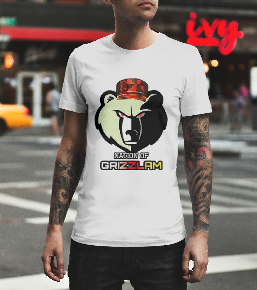 Nation Of Grizzlam Bear Logo With Camo Hat T-Shirt