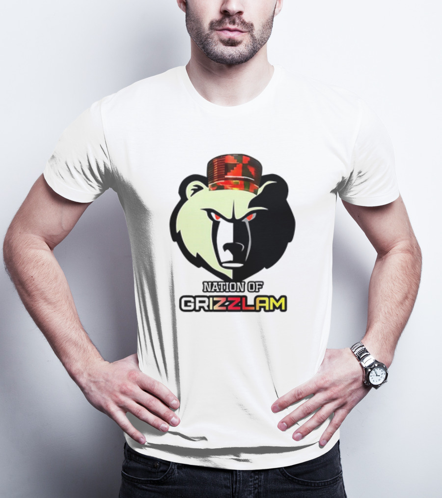 Nation Of Grizzlam Bear Logo With Camo Hat T-Shirt