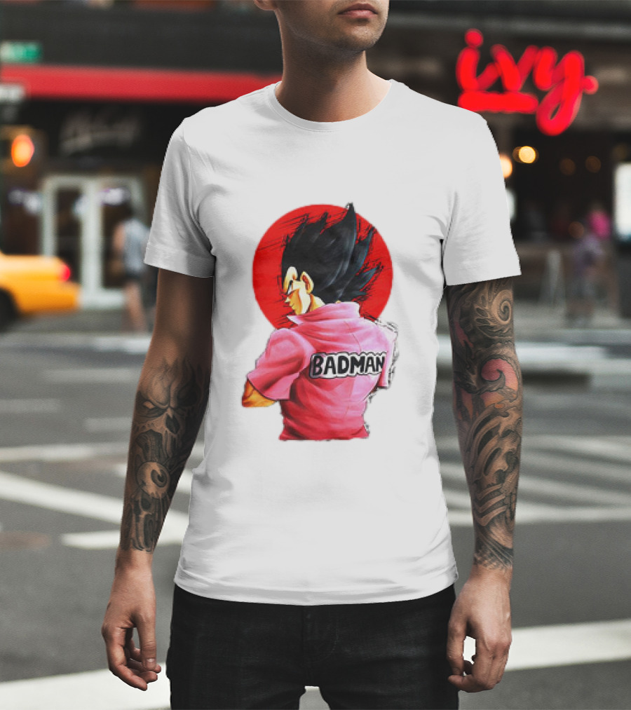 Vegeta Badman Pink Shirt Dragon Ball Style Red Circle Background T-Shirt