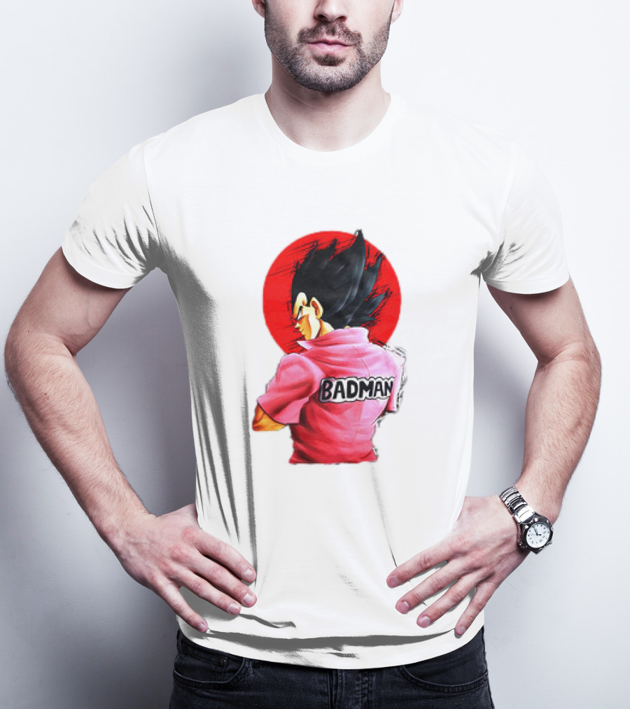 Vegeta Badman Pink Shirt Dragon Ball Style Red Circle Background T-Shirt