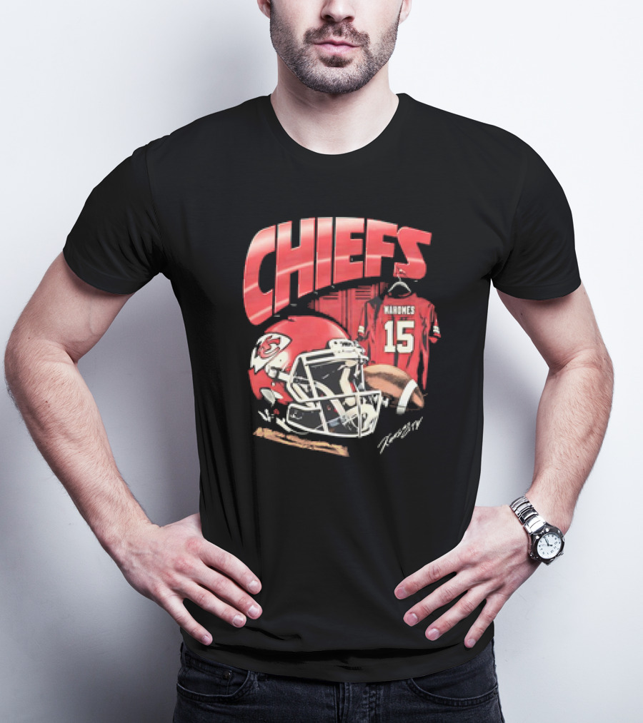 Kansas City Chiefs Patrick Mahomes 15 NFL Helmet Jersey Chiefs T-Shirt