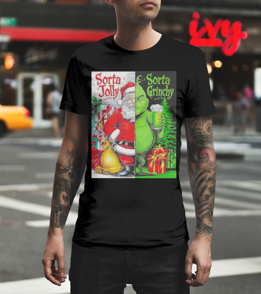 Sorta Jolly Sorta Grinchy Santa Claus Grinch Christmas Gifts T-Shirt