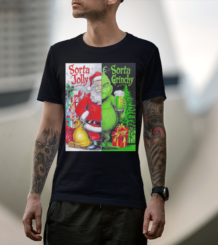 Sorta Jolly Sorta Grinchy Santa Claus Grinch Christmas Gifts T-Shirt