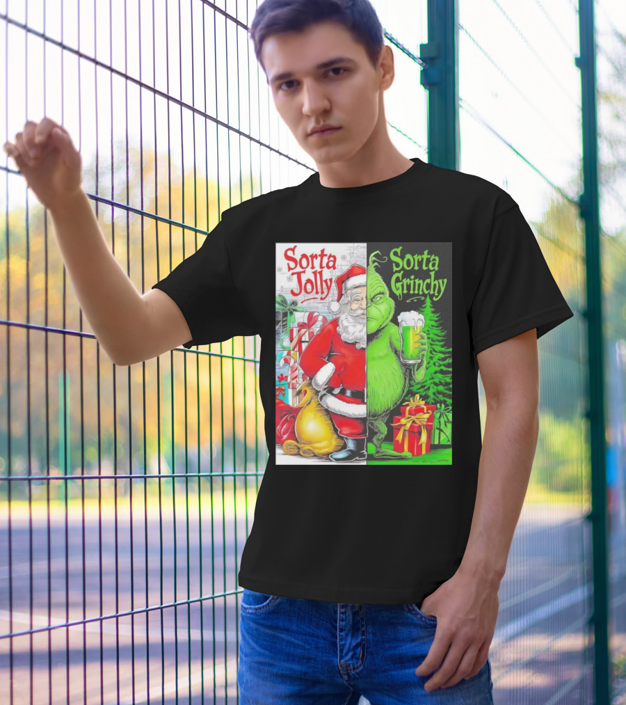 Sorta Jolly Sorta Grinchy Santa Claus Grinch Christmas Gifts T-Shirt