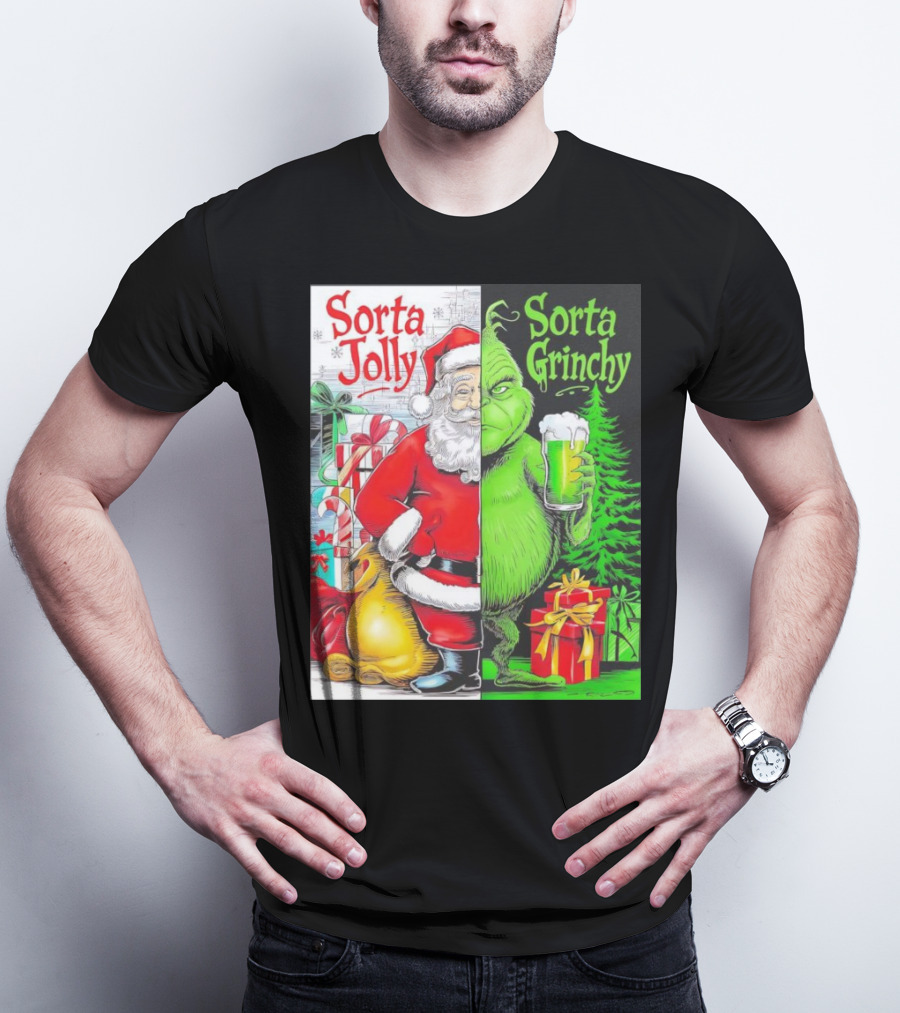 Sorta Jolly Sorta Grinchy Santa Claus Grinch Christmas Gifts T-Shirt