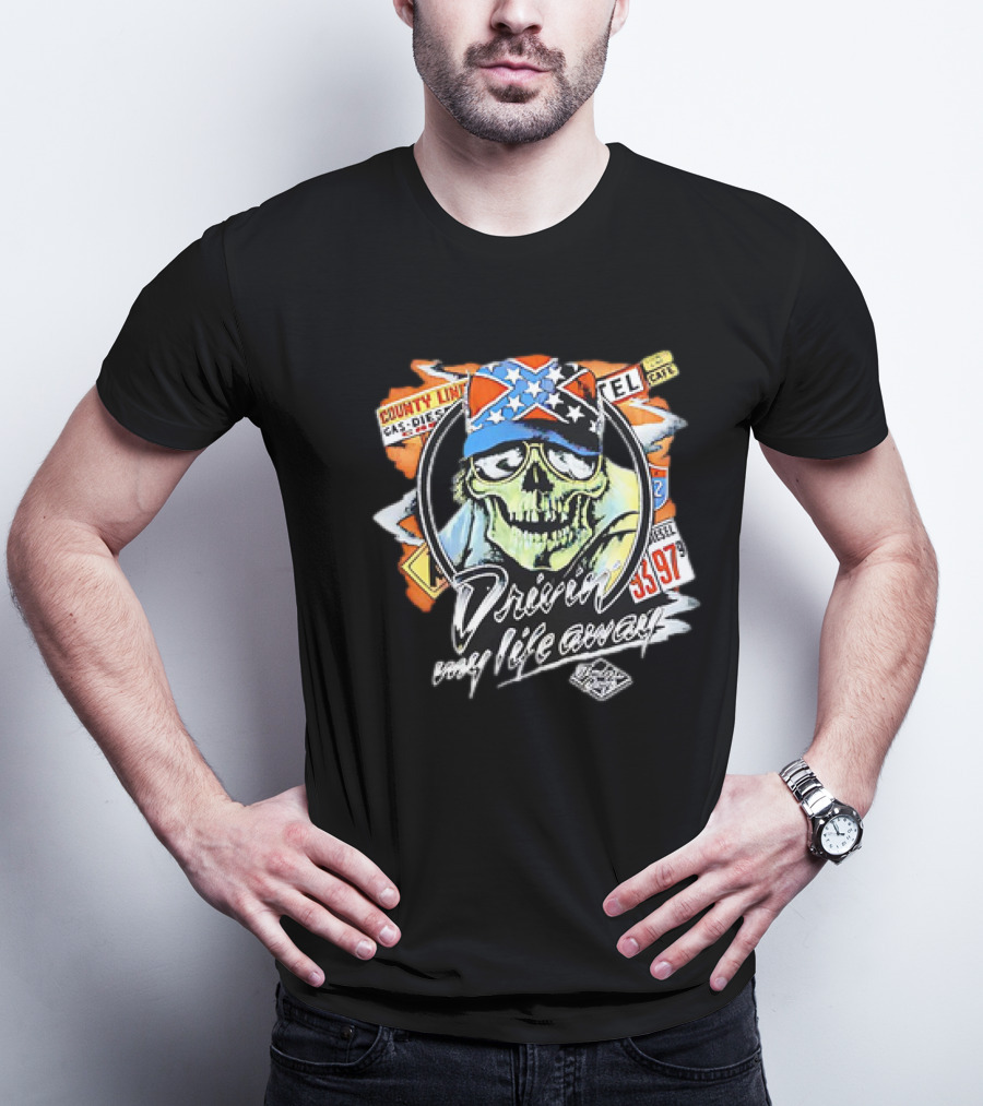 Driven My Life Away Thelma And Louise Skull With Route 66 County Line Symbols T-Shirt