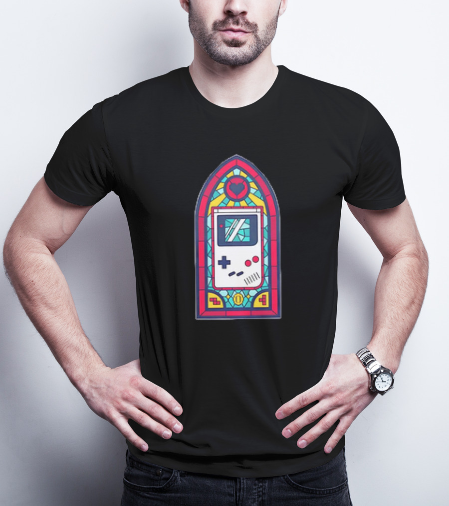 8-Bit Handheld Game Console Stained Glass Window Art With Heart T-Shirt