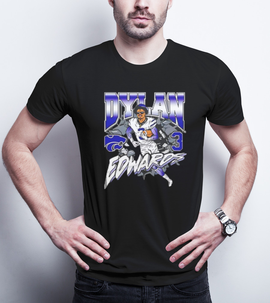 Dylan Edwards K-State Football Caricature Wildcats Number 3 T-Shirt