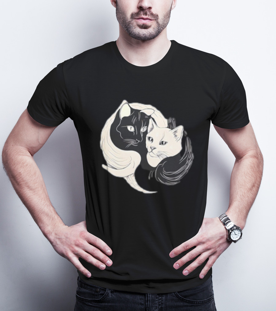 Yin Yang Cats Black And White Circle Harmony T-Shirt