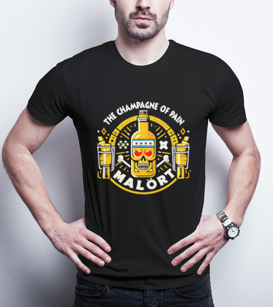 The Champagne Of Pain Malort Skull Chicago Flag Crossbones T-Shirt