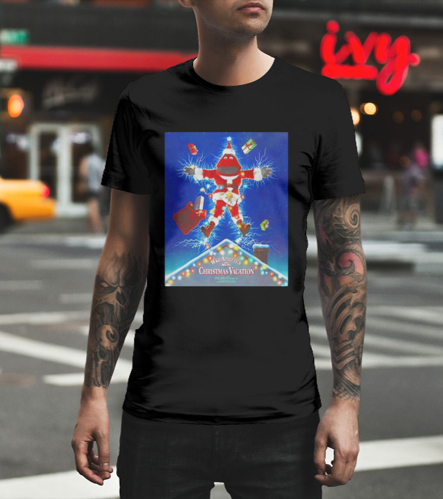 WKU Athletics Christmas Vacation Funny Santa Character On Rooftop With Presents T-Shirt