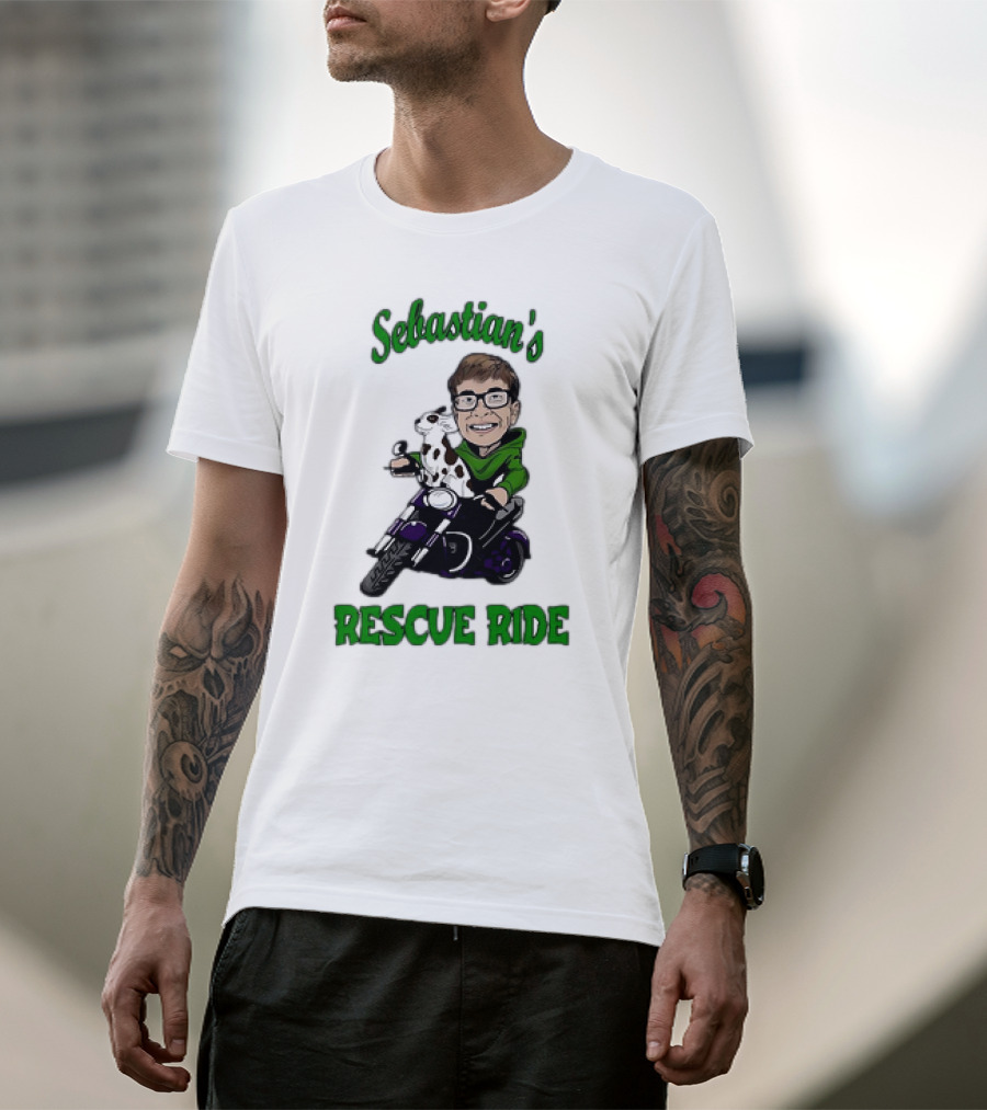 Sebastian's Rescue Ride Sebastian Rogers Motorcycle Puppy Adventure T-Shirt