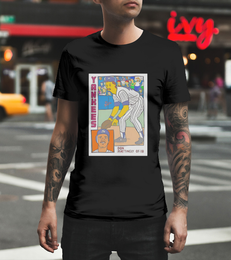 Yankees Don Mattingly OF-1B Simpsons Style Baseball Card T-Shirt