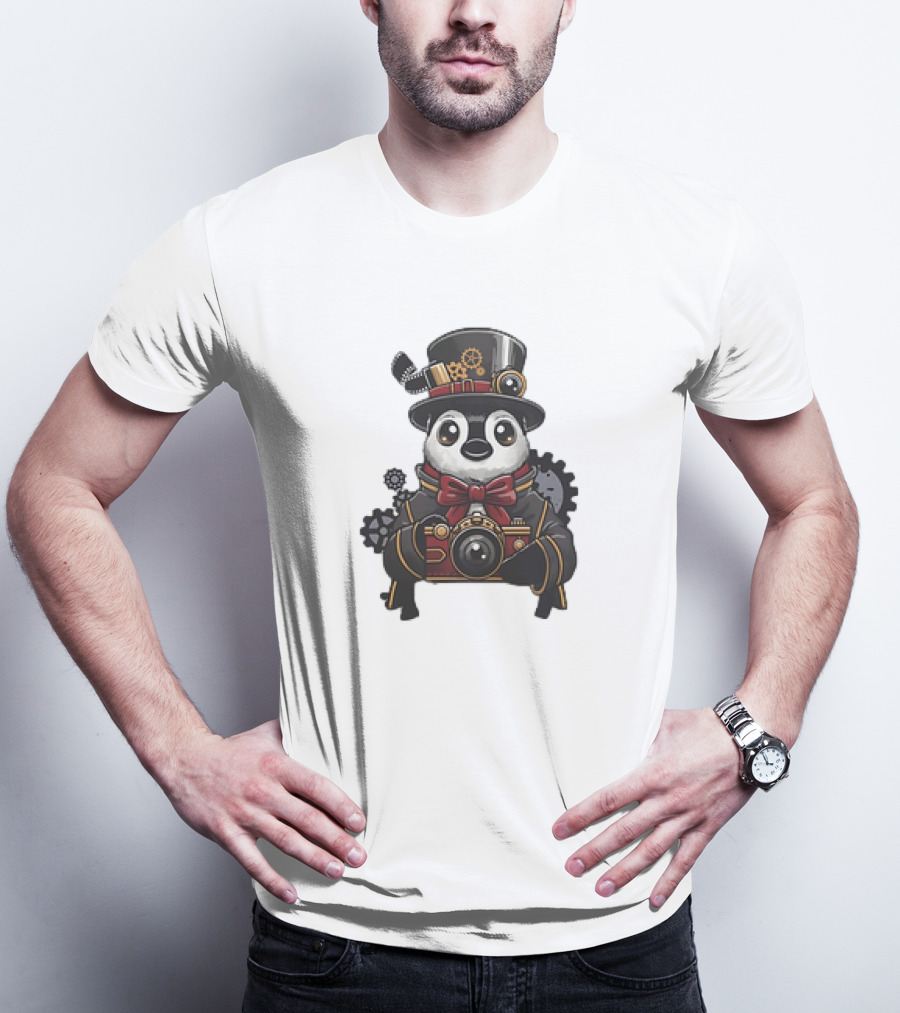Steampunk Penguin Photographer With Gears And Vintage Camera T-Shirt