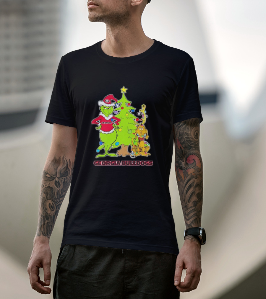 Georgia Bulldogs Grinch Christmas Tree Football T-Shirt