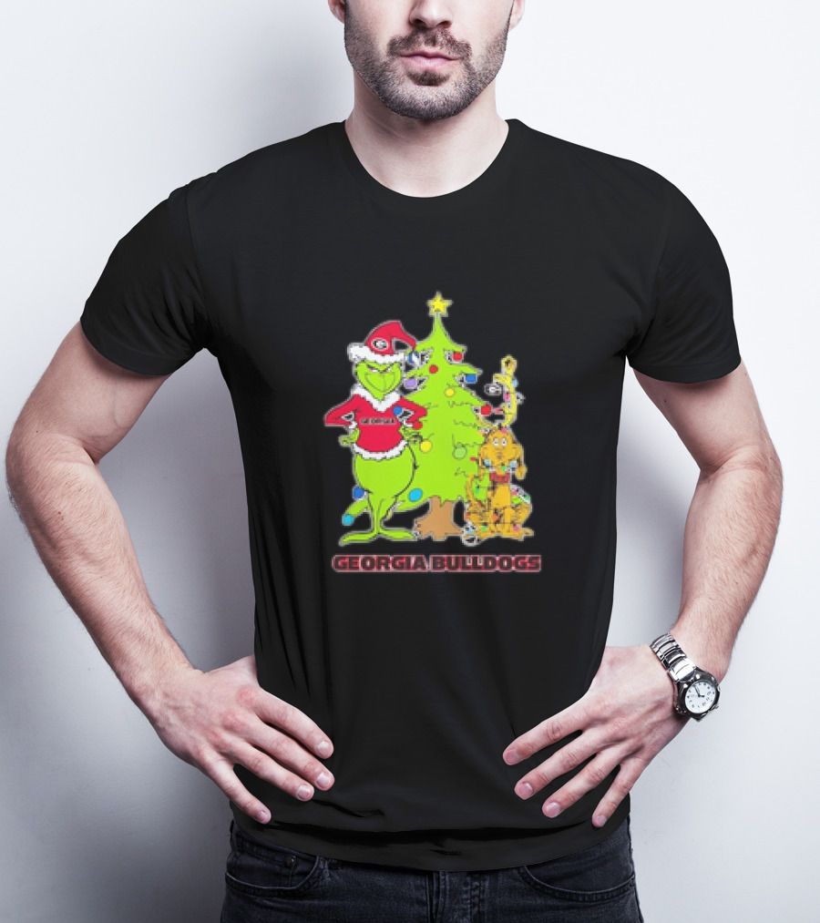 Georgia Bulldogs Grinch Christmas Tree Football T-Shirt