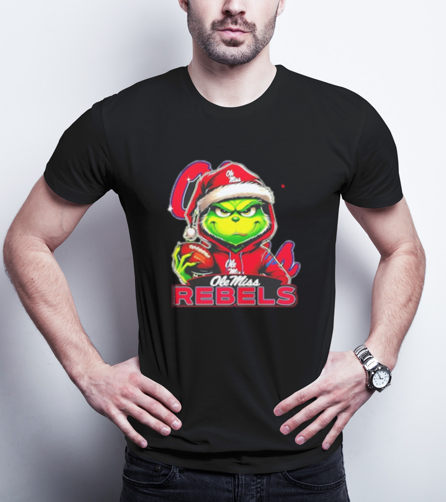 Grinch Ole Miss Rebels Christmas Football Santa T-Shirt