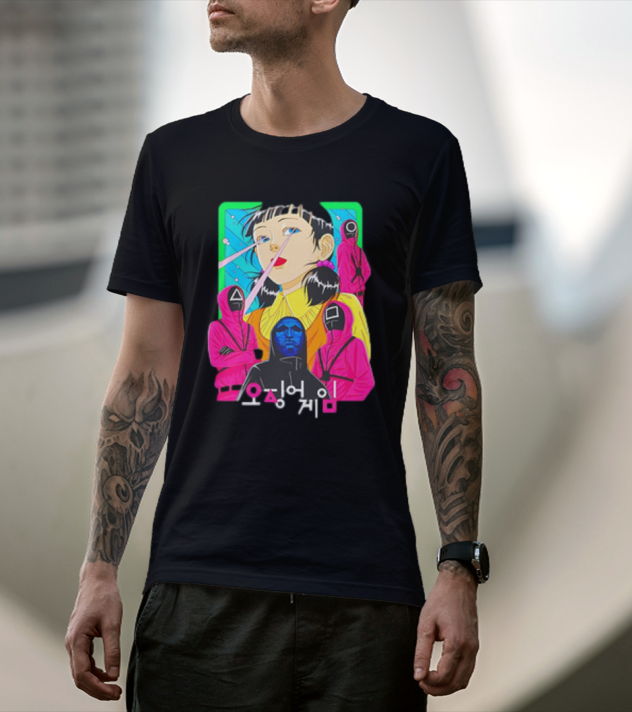 Squid Game 오징어 게임 Pink Soldier Characters And Doll T-Shirt