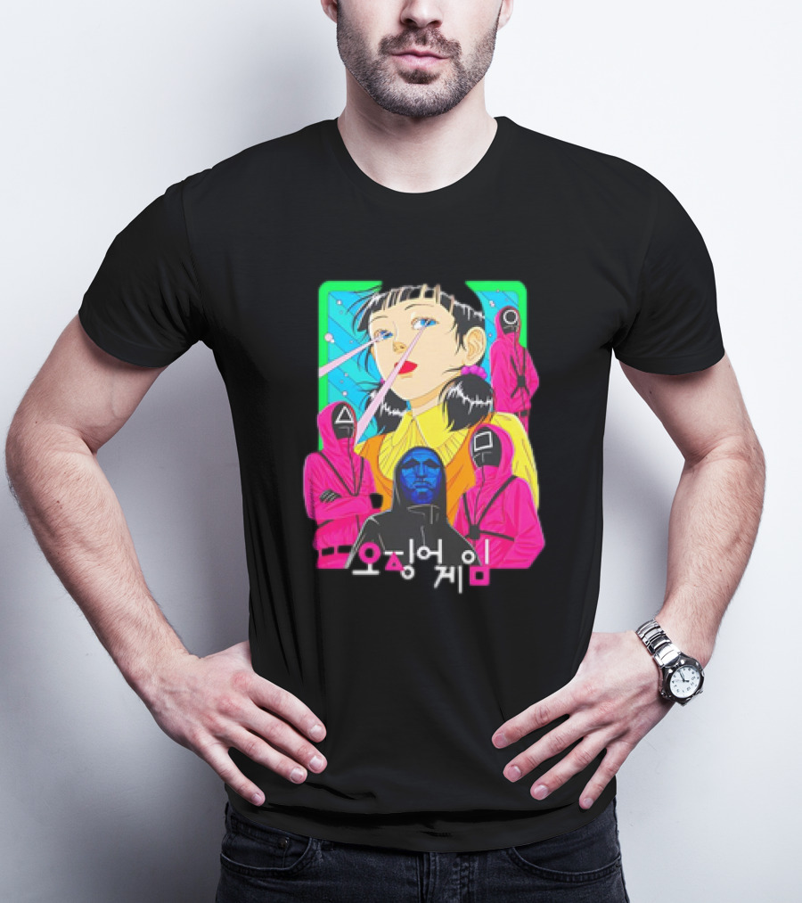 Squid Game 오징어 게임 Pink Soldier Characters And Doll T-Shirt