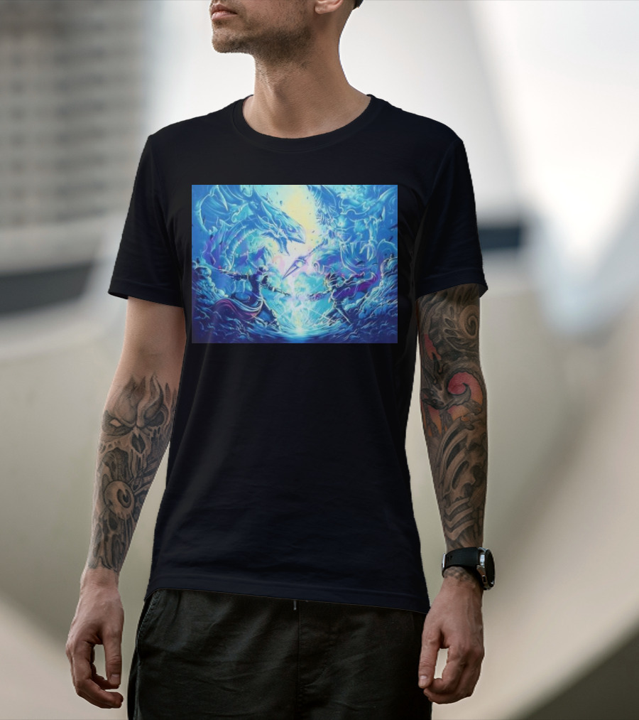 Yu Gi Oh Seto Kaiba Dueling Yugi Muto Blue-Eyes White Dragon And Dark Magician Showdown T-Shirt