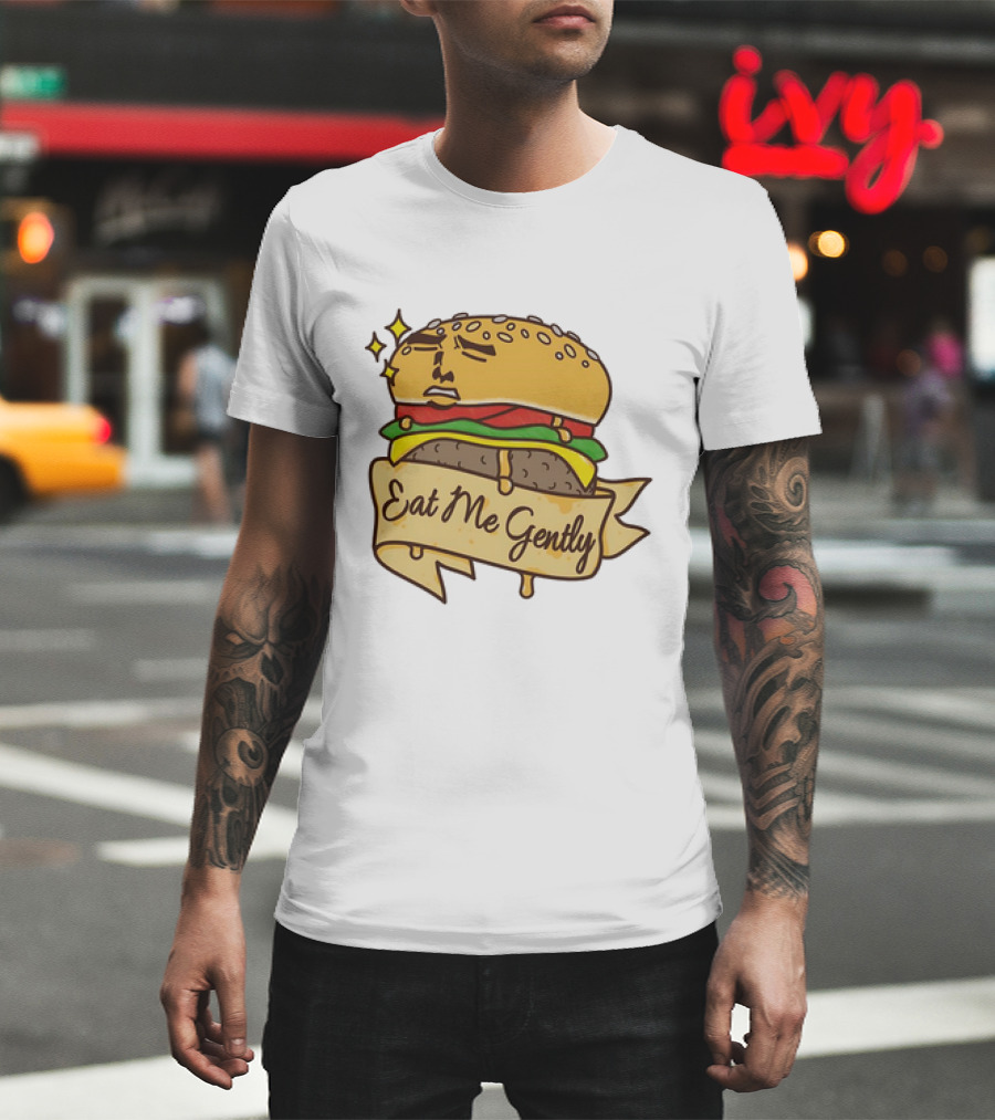 Eat Me Gently Cheeseburger With Face And Stars T-Shirt